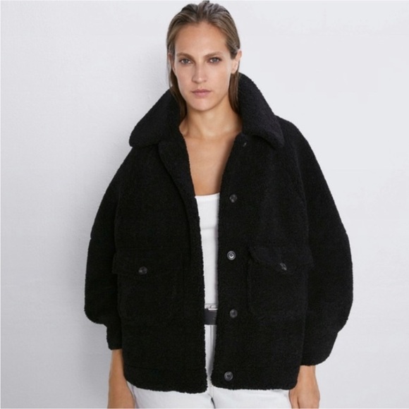 Zara | Jackets & Coats | Zara Faux Shearling Black Jacket | Poshmark